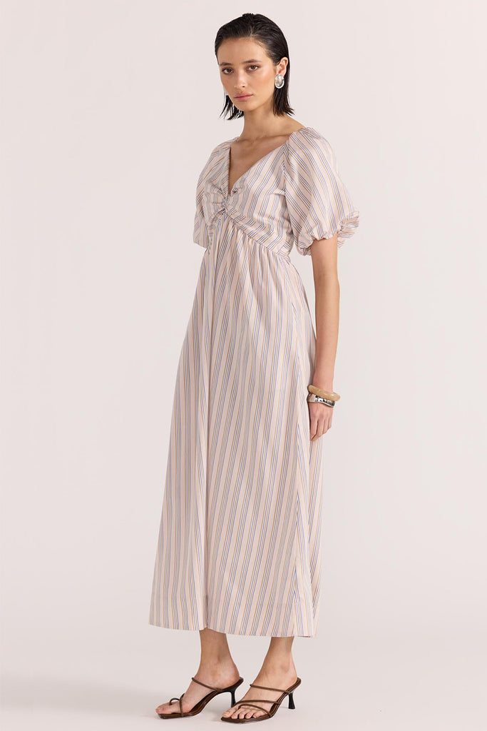 Shop Mallory Beige Stripe Twist Front Dress | Flo & Frankie