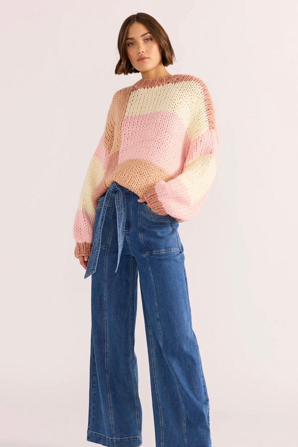 Shop Marcella Blush Colour Block Sweater | Flo & Frankie