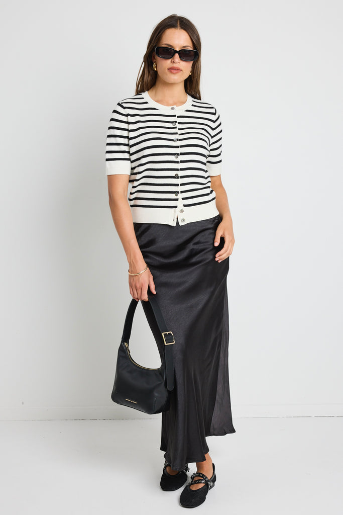 Shop Mime Black Stripe Cashmere Blend Fine Knit SS Cardigan | Flo & Fr