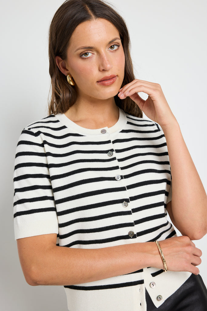 Shop Mime Black Stripe Cashmere Blend Fine Knit SS Cardigan | Flo & Fr