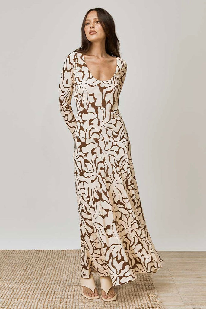 Shop High Tide Coffee Print LS Midi Dress | Flo & Frankie