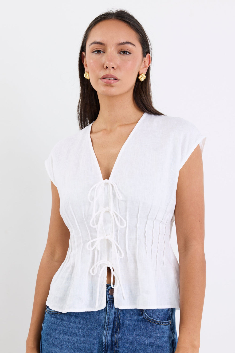 Shop Nouveau Ivory Linen Tie Front Vest | Flo & Frankie