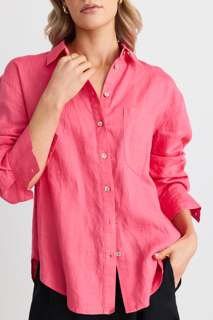 Shop Optimum Fuchsia Linen Oversized Shirt | Flo & Frankie