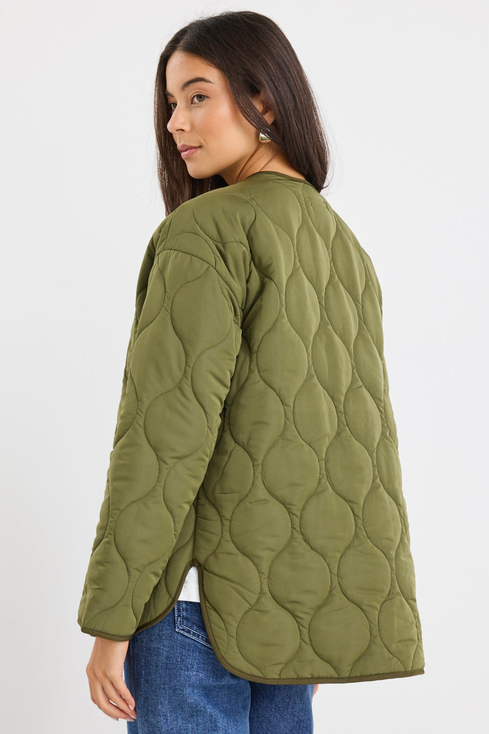 Shop Peak Khaki Oversized Padded Shell Jacket | Flo & Frankie