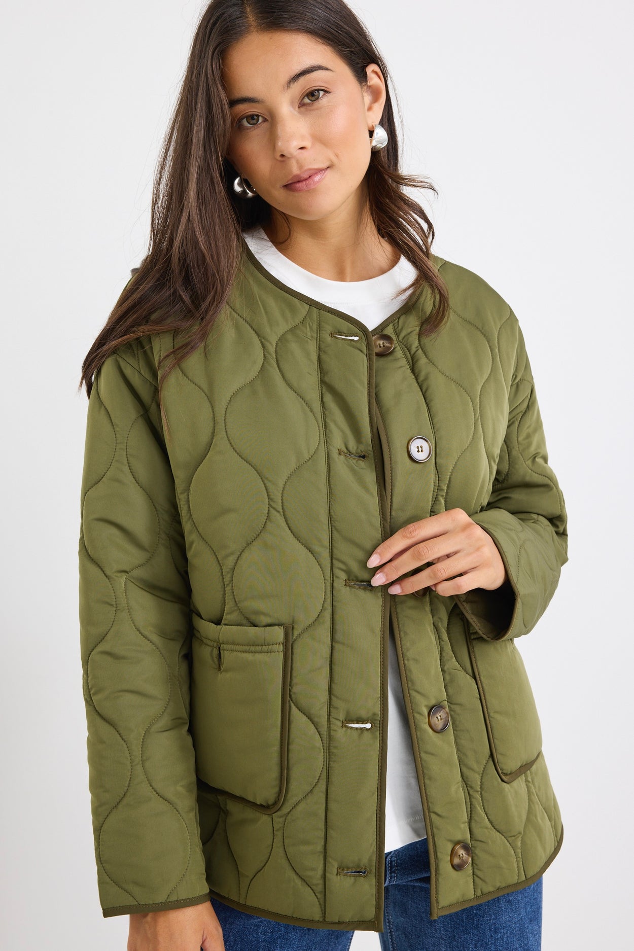 Shop Peak Khaki Oversized Padded Shell Jacket | Flo & Frankie