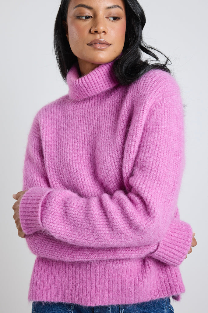 Shop Penelope Fuchsia Roll Neck Knit Jumper | Flo & Frankie