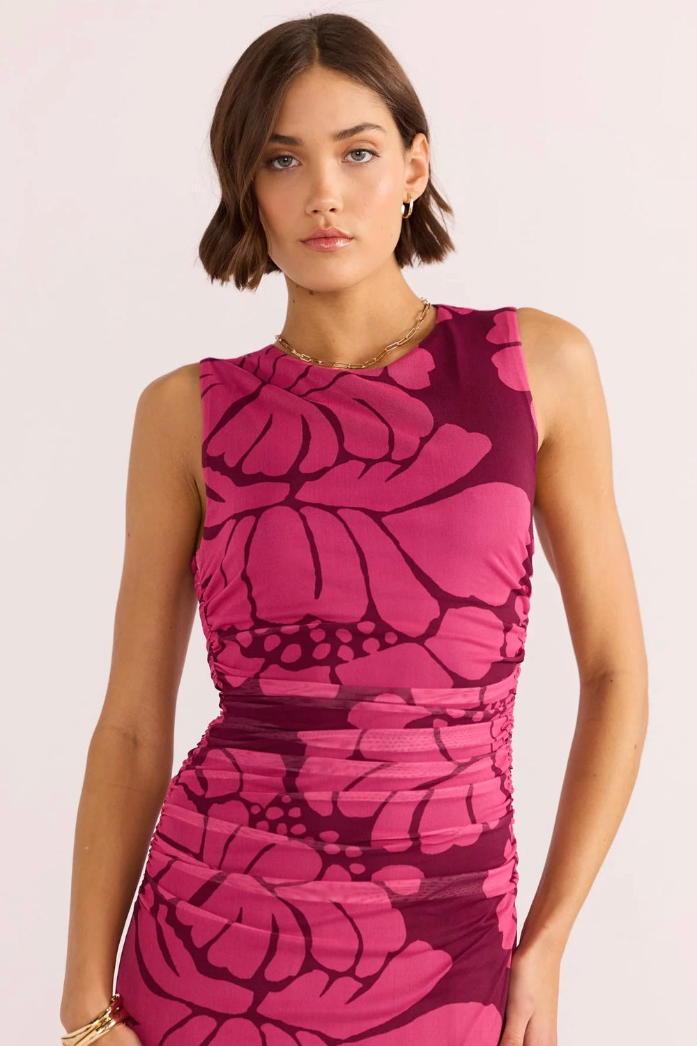 Shop Persephone Berry Floral Mesh Sleeveless Midi Dress | Flo & Franki