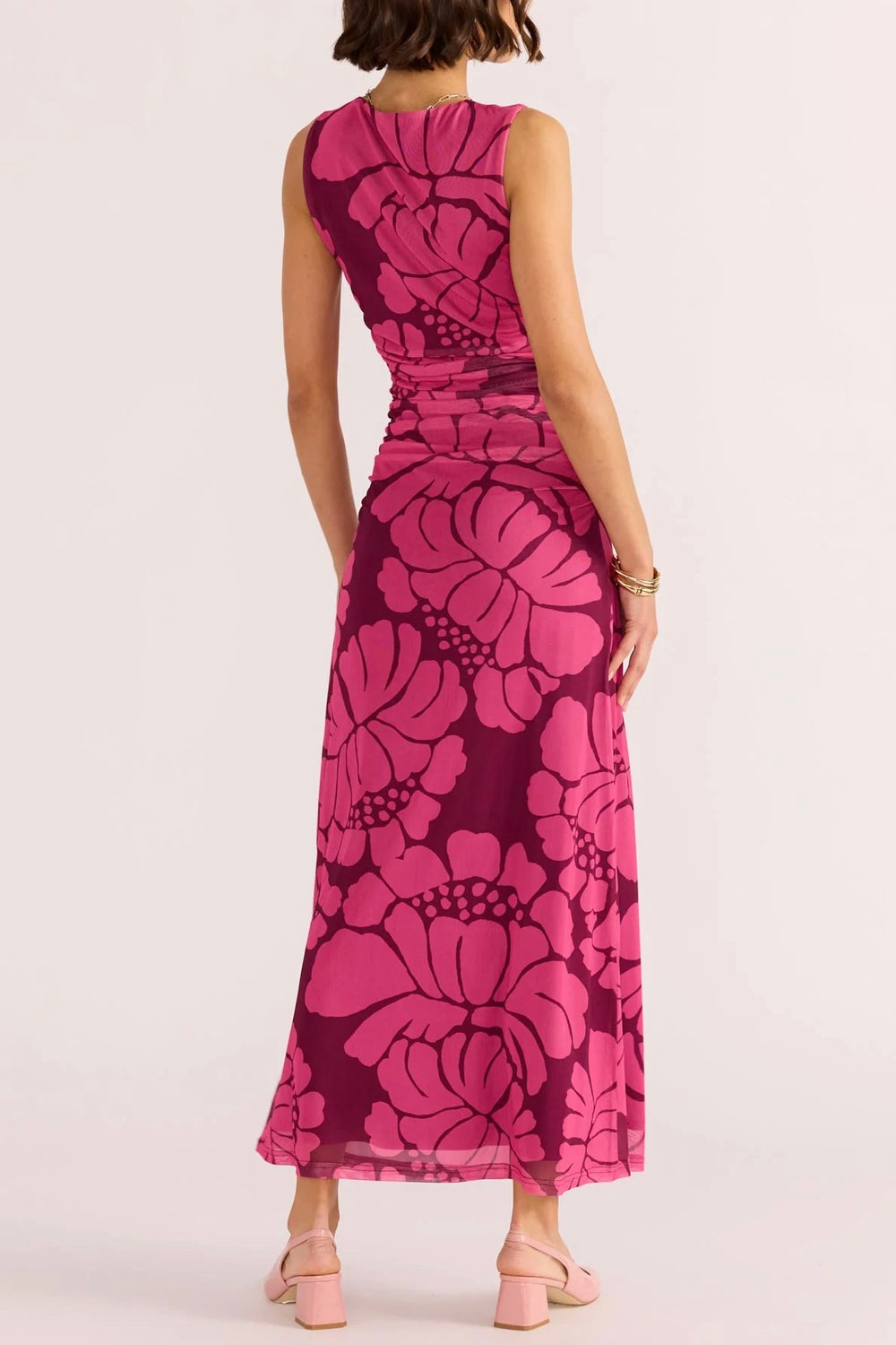 Shop Persephone Berry Floral Mesh Sleeveless Midi Dress | Flo & Franki