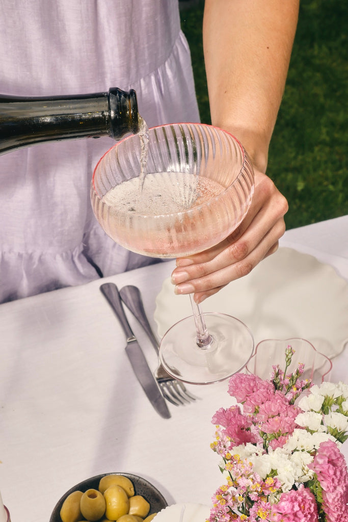 Shop Pink Ripple Wide Champagne Wine Glass | Flo & Frankie