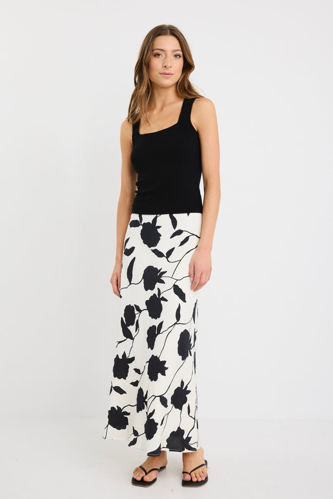 Shop Prodigy Ivory Floral Bias Cut Midi Skirt | Flo & Frankie