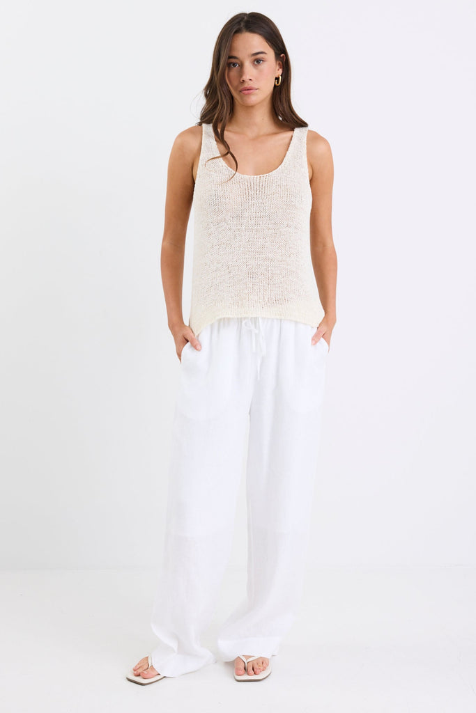 Shop Wellness White Linen Pull On Wide Leg Pants | Flo & Frankie