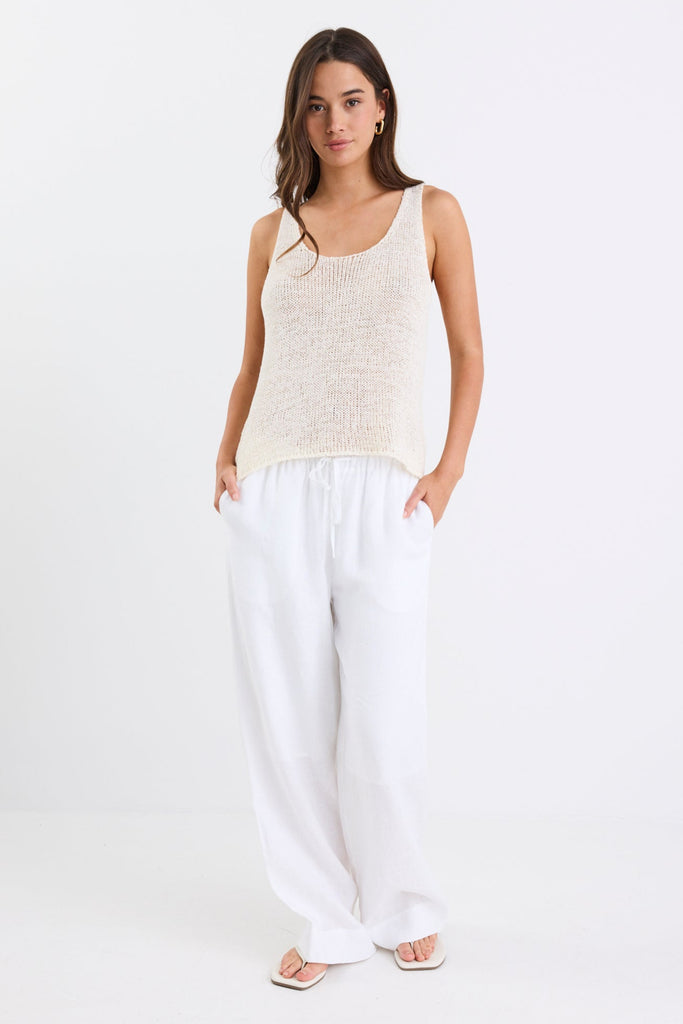 Shop Wellness White Linen Pull On Wide Leg Pants | Flo & Frankie