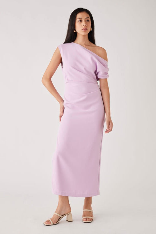 Shop Regency Lilac Off Shoulder Midi Dress | Flo & Frankie