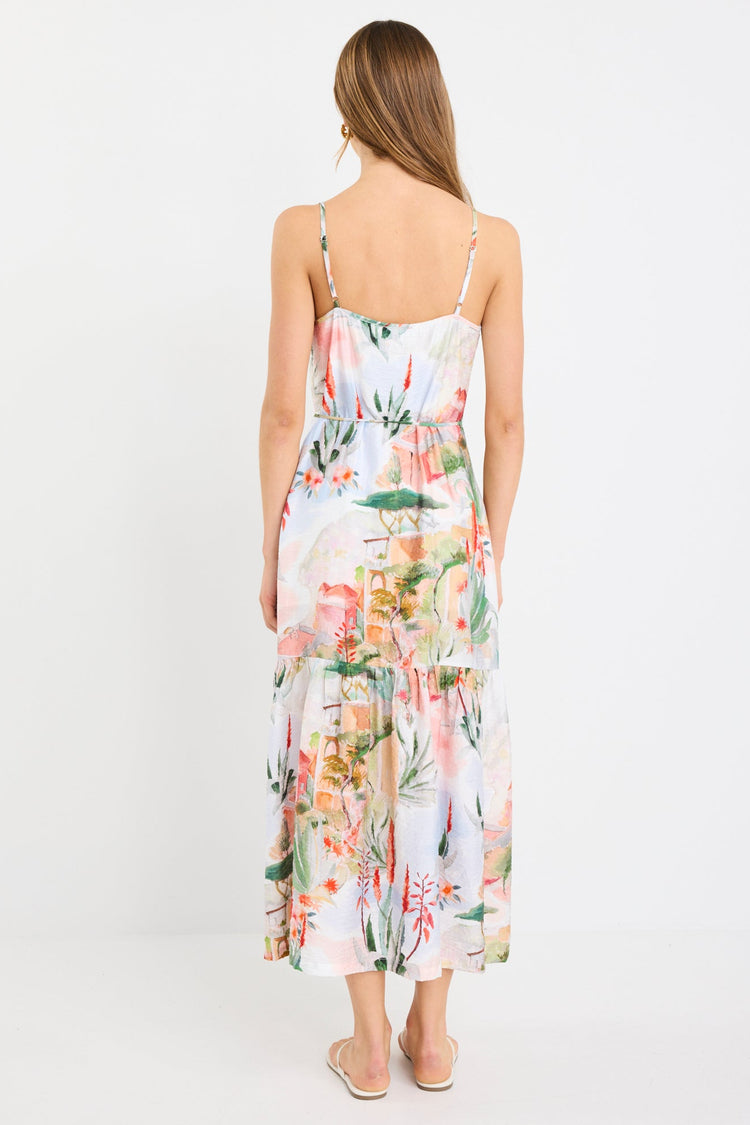 Shop Relax Tuscan Sunset Strappy Tiered Midi Dress | Flo & Frankie