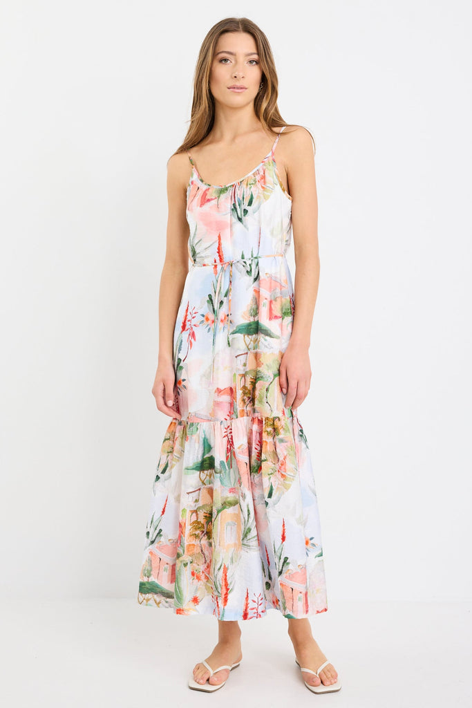 Shop Relax Tuscan Sunset Strappy Tiered Midi Dress | Flo & Frankie