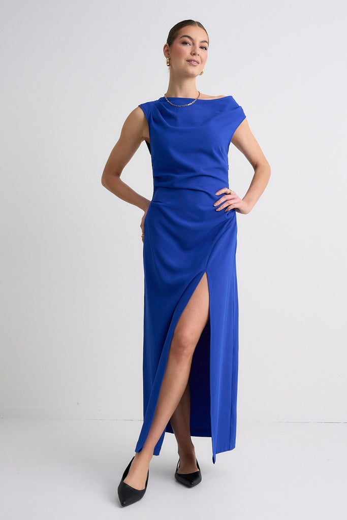 Shop Riches Cobalt Blue Off Shoulder Midi Dress | Flo & Frankie