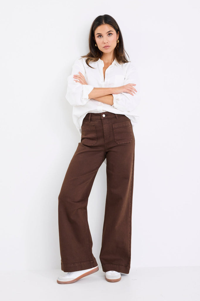 Shop Zoey Chocolate High Rise Wide Leg Pocket Jean | Flo & Frankie