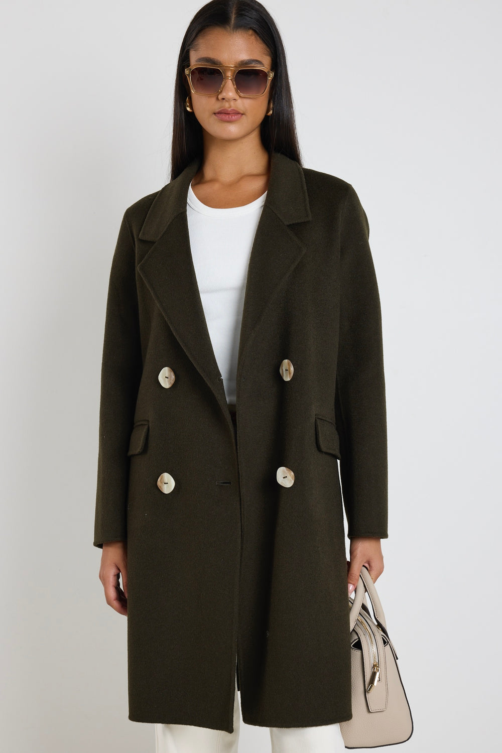 Shop Stockholm Khaki Wool Double Breasted Coat | Flo & Frankie