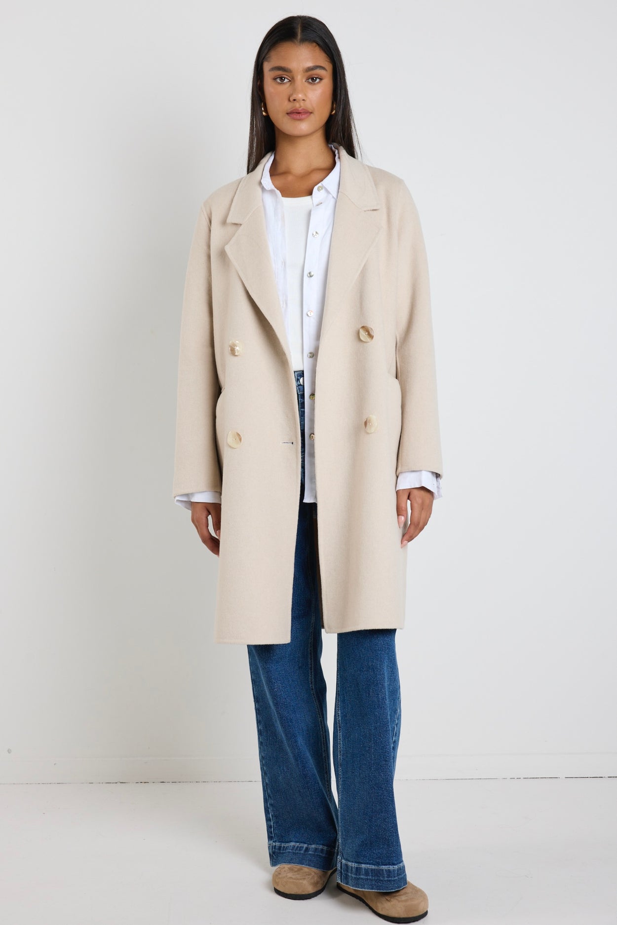 Shop Stockholm Pumice Wool Blend Double Breasted Coat | Flo & Frankie