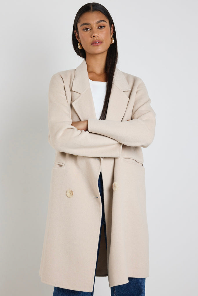 Shop Stockholm Pumice Wool Blend Double Breasted Coat | Flo & Frankie