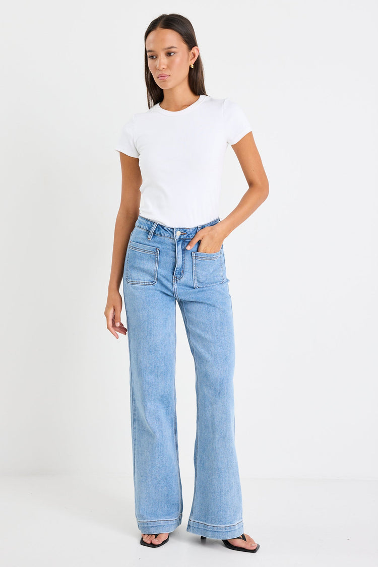 Shop Zoey Signature Blue High Rise Wide Leg Pocket Jean | Flo & Franki
