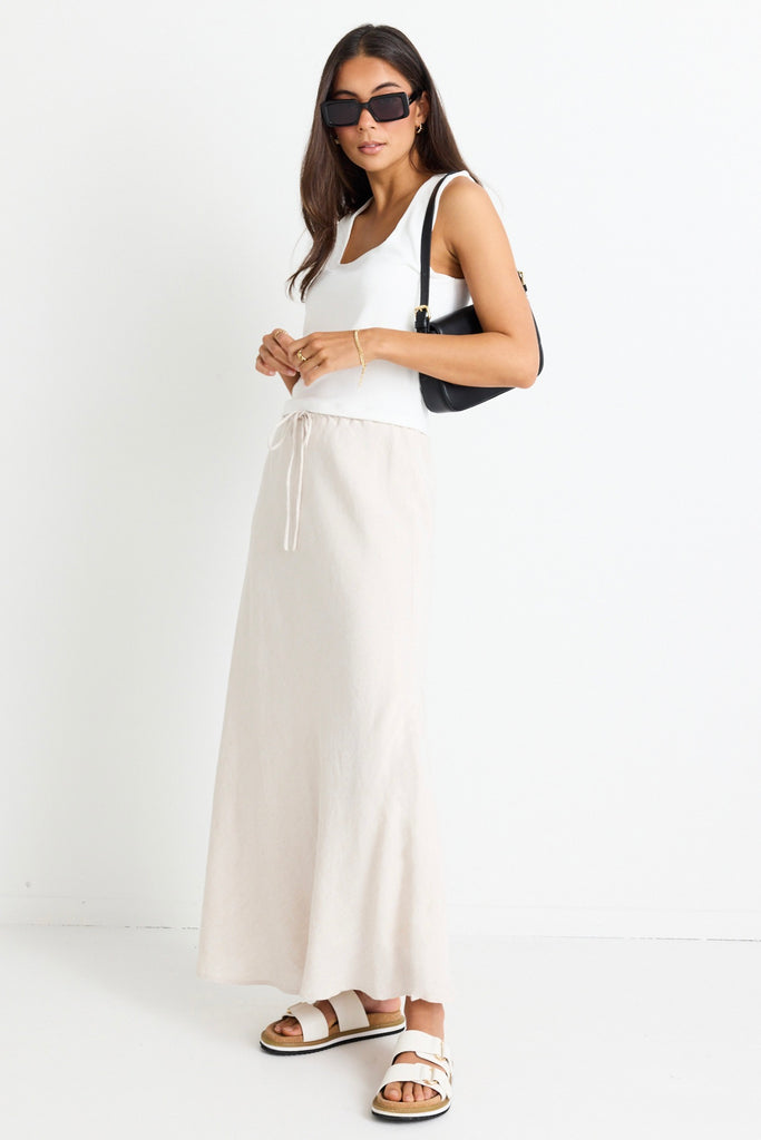 Shop Summit Natural Linen Blend Tie Waist Bias Maxi Skirt | Flo & Fran