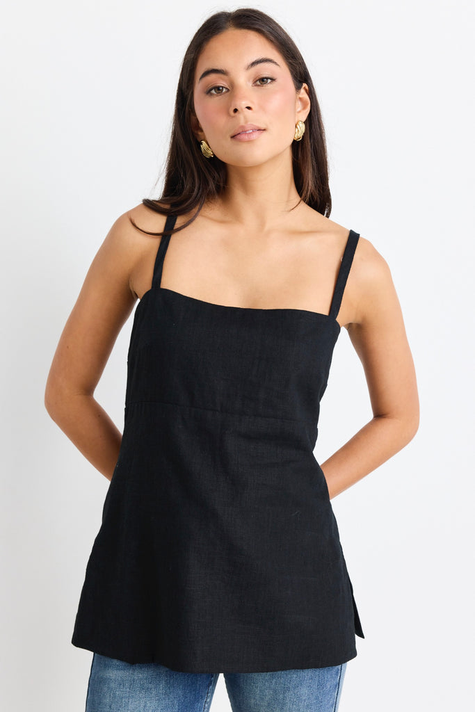 Shop Sunkissed Black Split Hem Cami Top | Flo & Frankie