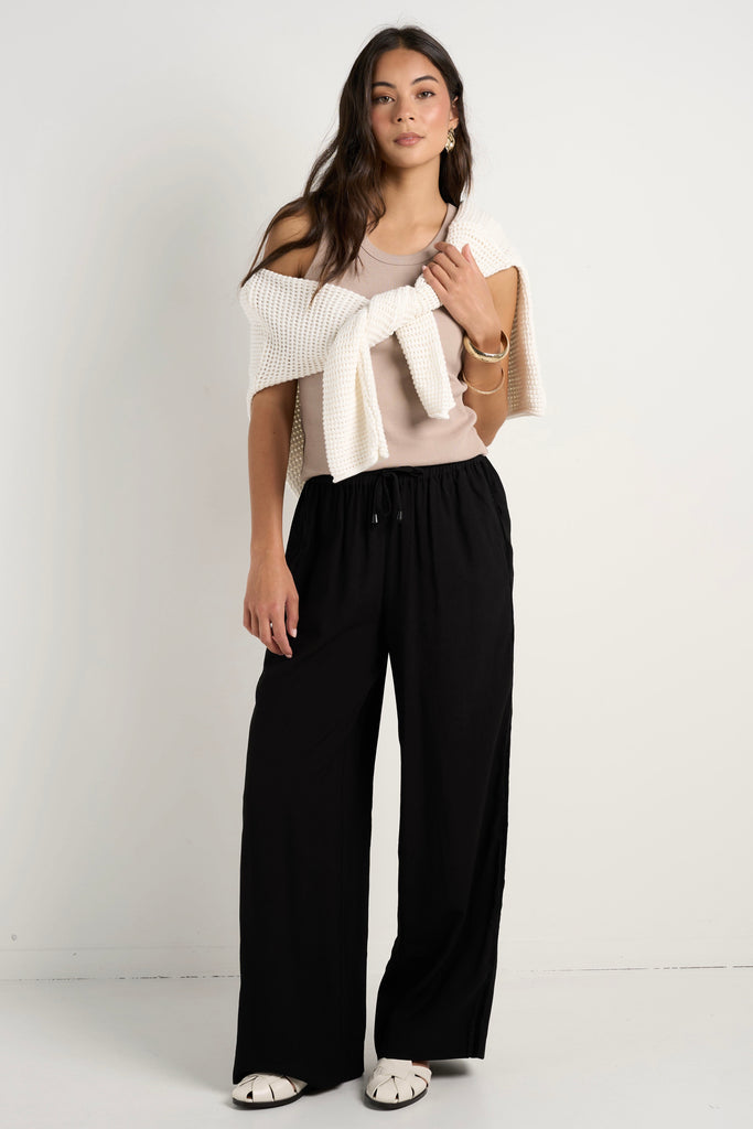 Shop Townie Onyx Velvet Stripe Side Wide Leg Pants | Flo & Frankie