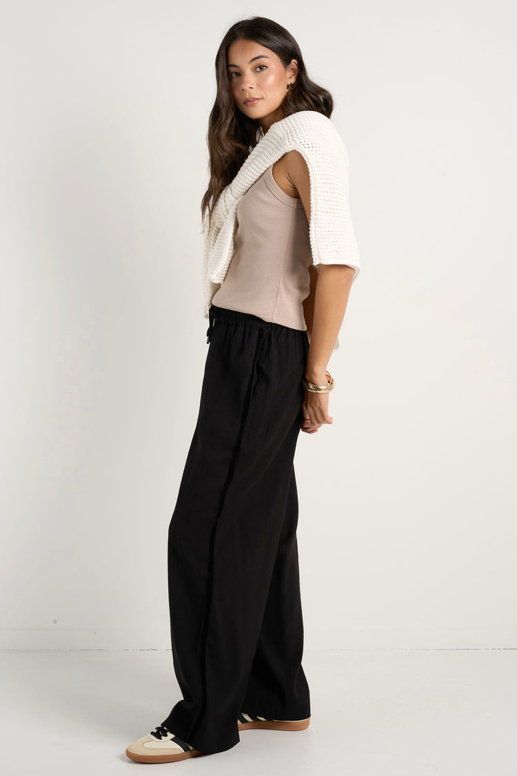 Shop Townie Onyx Velvet Stripe Side Wide Leg Pants | Flo & Frankie