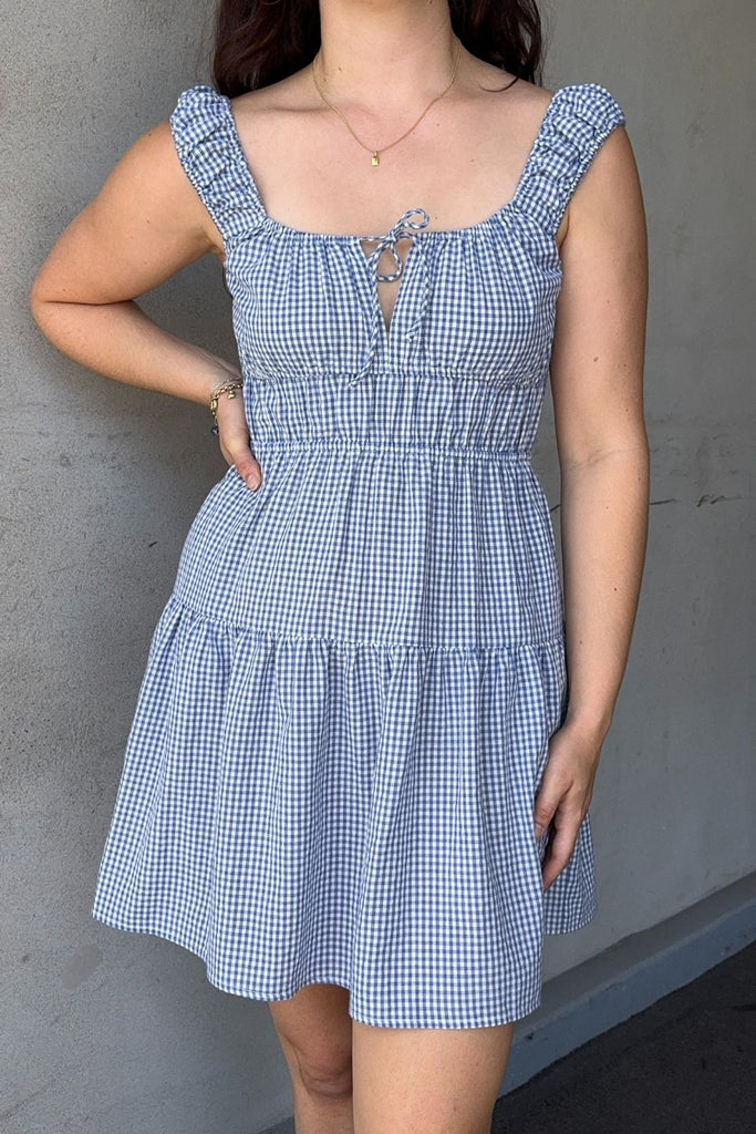 Shop Tricky Blue Gingham Sleeveless Mini Dress | Flo & Frankie