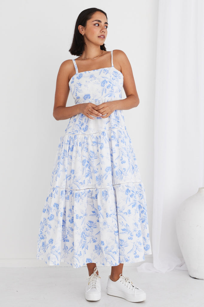Shop Universe Blue Floral Tie Back Tiered Strappy Maxi Dress | Flo & F