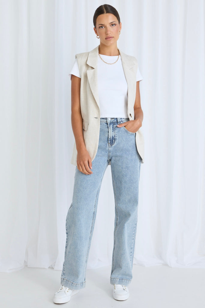 Shop Vancouver Natural Linen Viscose Longline Vest | Flo & Frankie