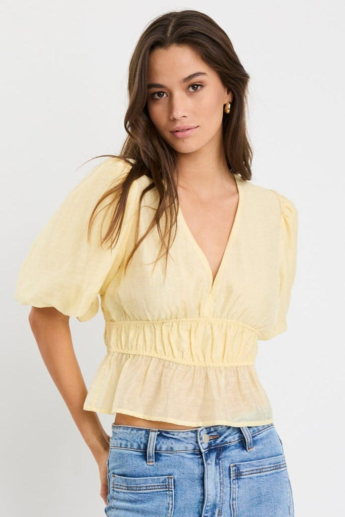 Shop Vexing Butter Puff Sleeve V Top | Flo & Frankie