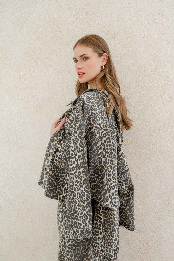 Shop Echo Leopard Patch Pocket Denim Jacket | Flo & Frankie