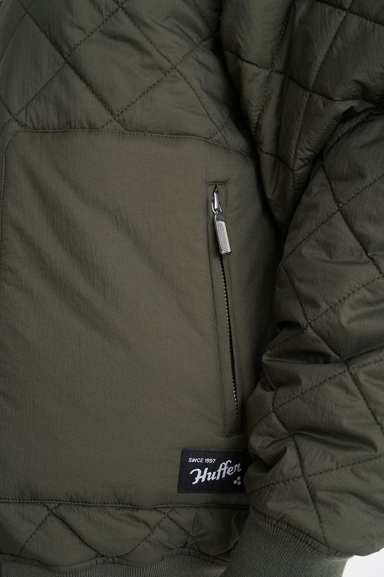 Shop Quilted Longline Khaki Bomber Jacket | Flo & Frankie