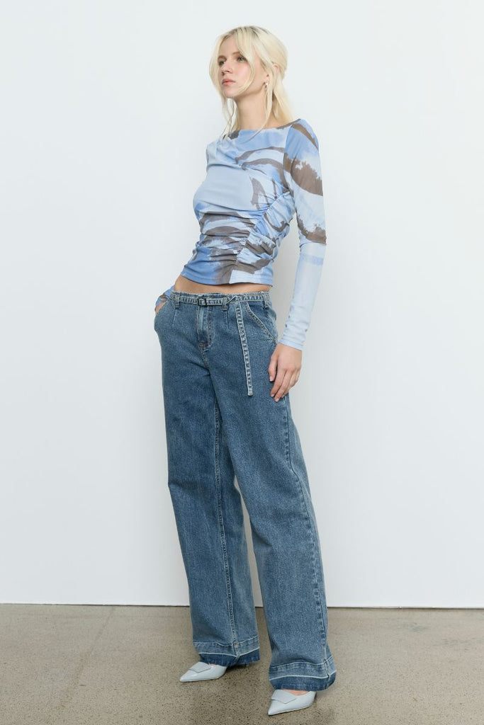 Shop Whirl Slate Mesh Print LS Top | Flo & Frankie