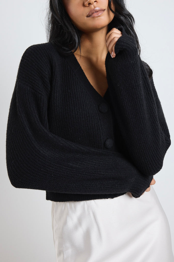 Shop Wholesome Black Chunky Knit Cardigan | Flo & Frankie
