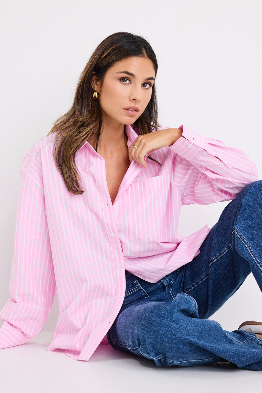 Shop You Got This Pink Stripe Oversized Boyfriend Shirt | Flo & Franki