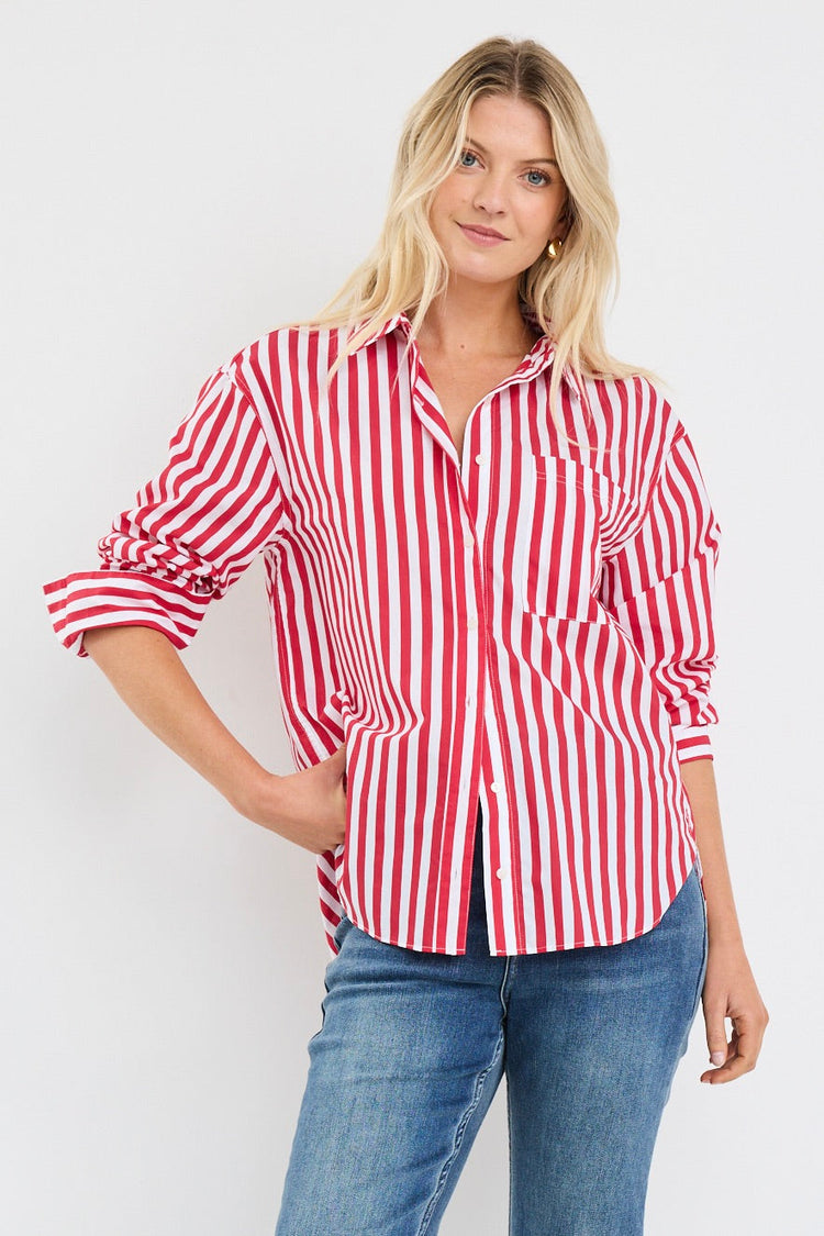 Shop You Got This Red Stripe Oversized Shirt | Flo & Frankie