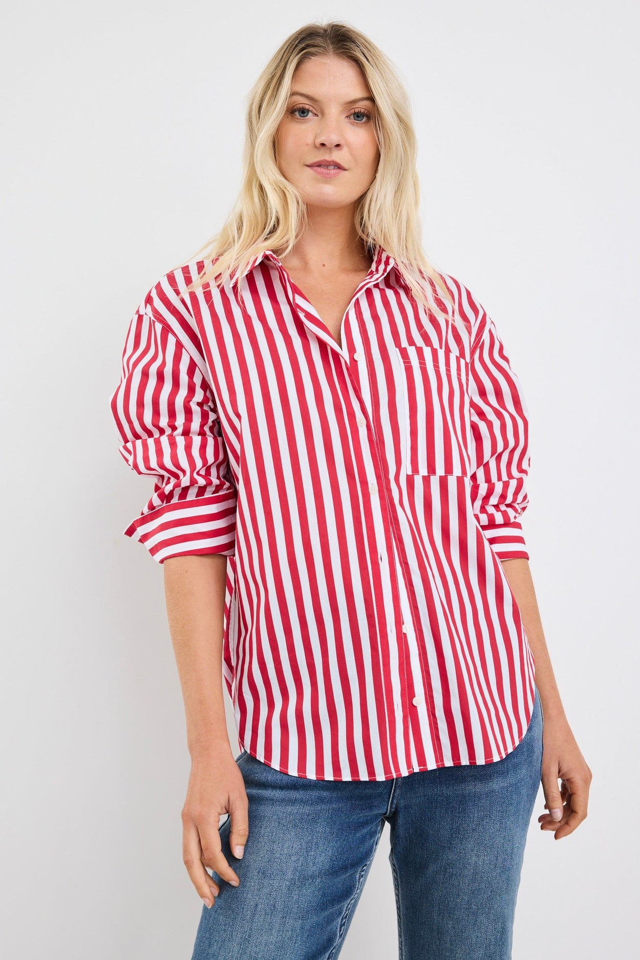 Shop You Got This Red Stripe Oversized Shirt | Flo & Frankie