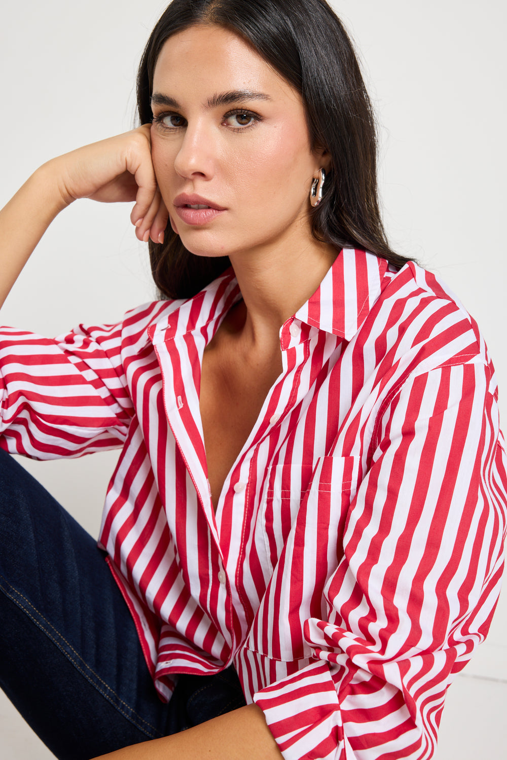 Shop You Got This Red Stripe Oversized Shirt | Flo & Frankie
