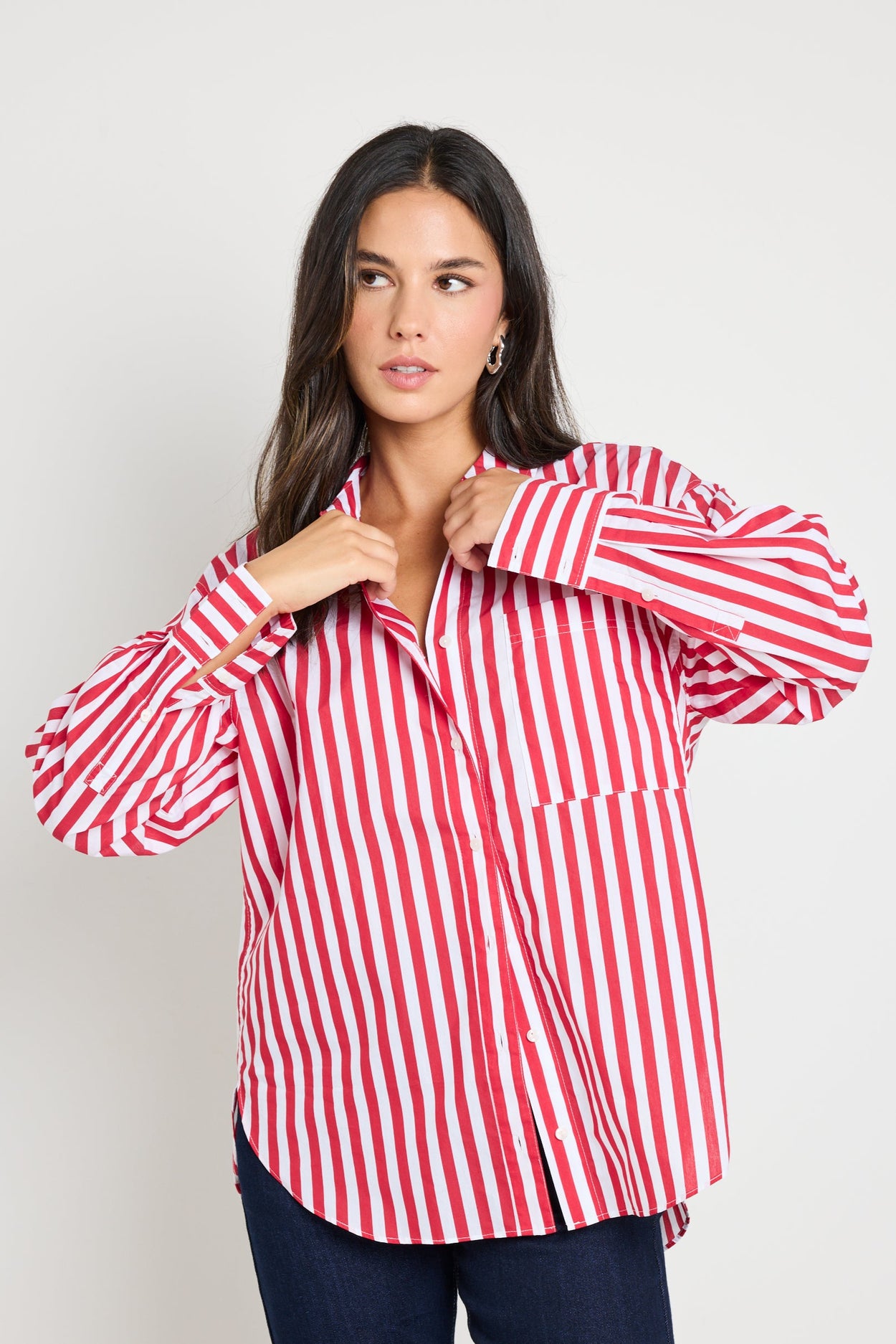 Shop You Got This Red Stripe Oversized Shirt | Flo & Frankie