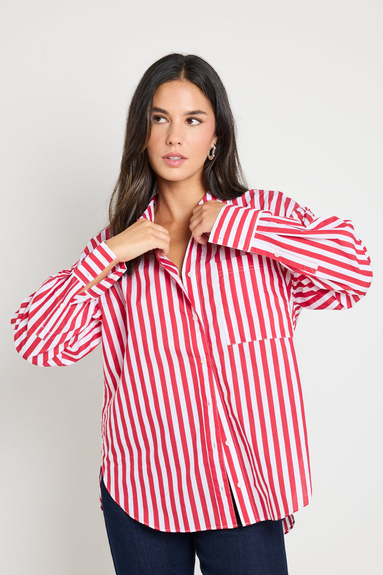 Shop You Got This Red Stripe Oversized Shirt | Flo & Frankie