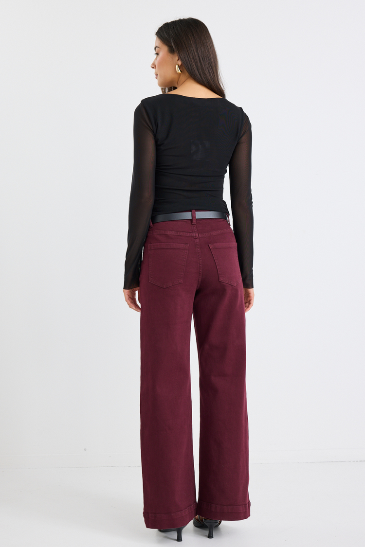 Shop Zoey Burgundy Plum High Rise Wide Leg Pocket Jean | Flo & Frankie