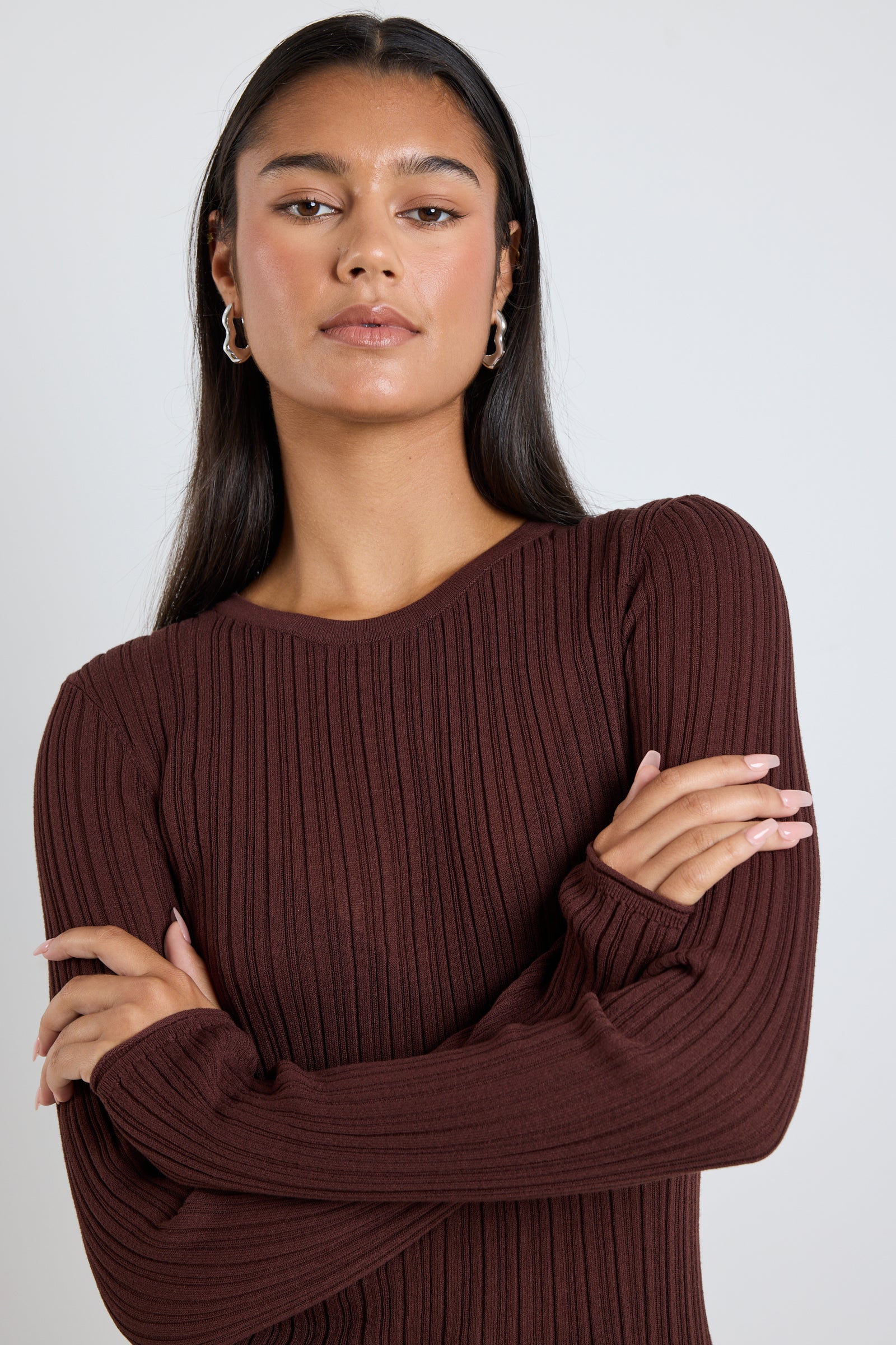 Shop Fragment Chocolate Sheer Rib LS Knit Top | Flo & Frankie