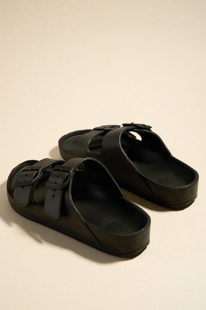 Shop Cool Black Double Buckle Slides | Flo & Frankie