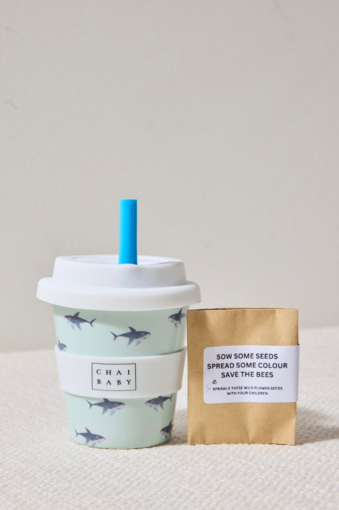 Shop Silly Blue Shark Babyccino + Fluffy Cup | Flo & Frankie