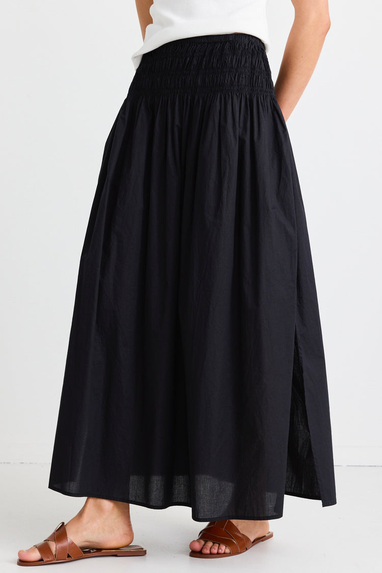 Shop Finch Black Cotton Shirred Waist Maxi Skirt | Flo & Frankie