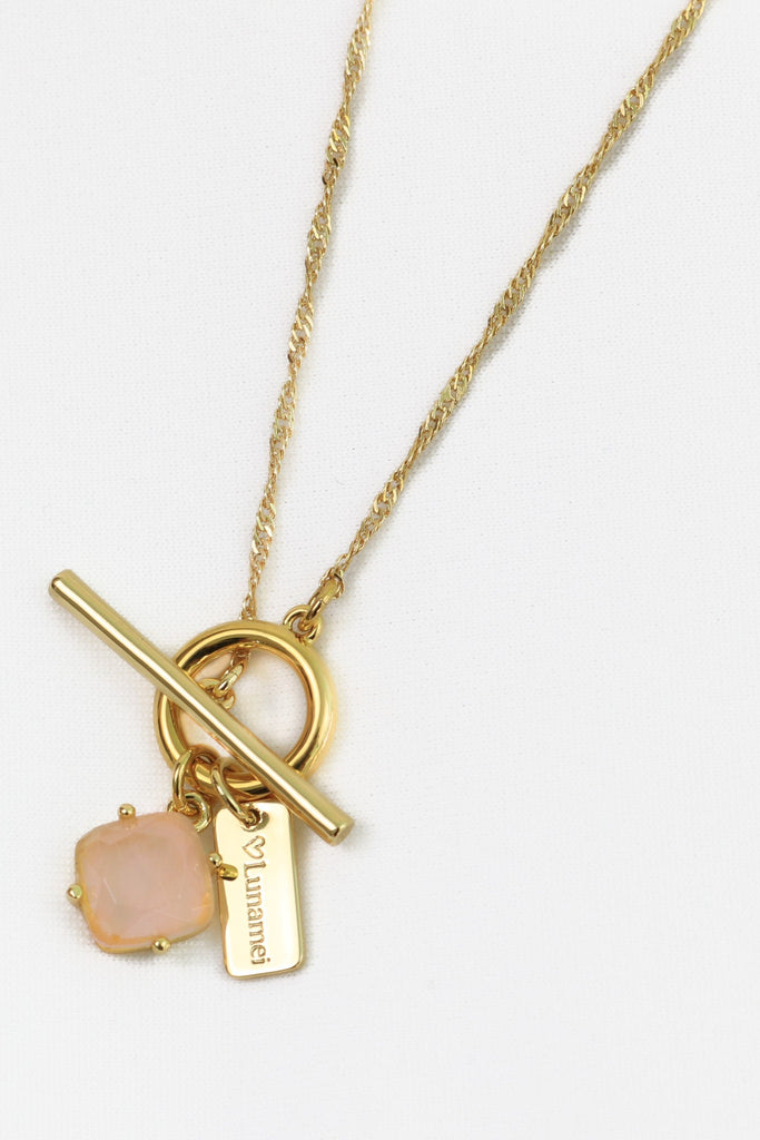Shop Pure 18k Gold Plate with Rose Quartz Fob Necklace | Flo & Frankie