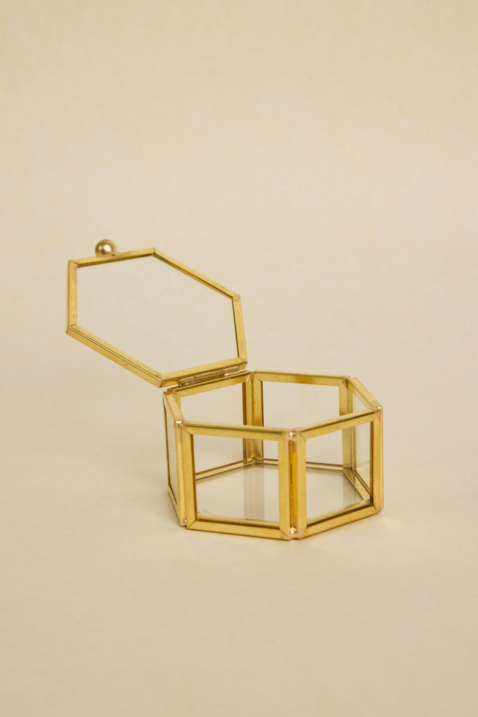 Shop Glass with Gold Trim Small Hexagonal Jewellery Boxes | Flo & Fran
